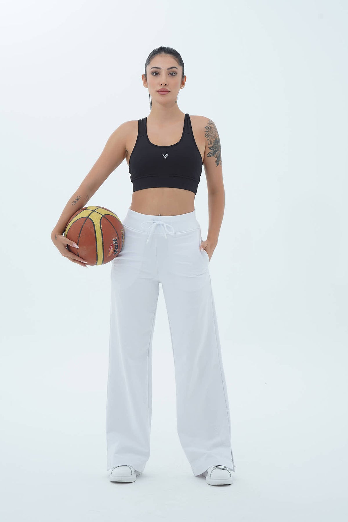 Beyaz Yüksek Bel Bol Paça Kadın Palazzo Eşofman Altı | George Phoenix ...